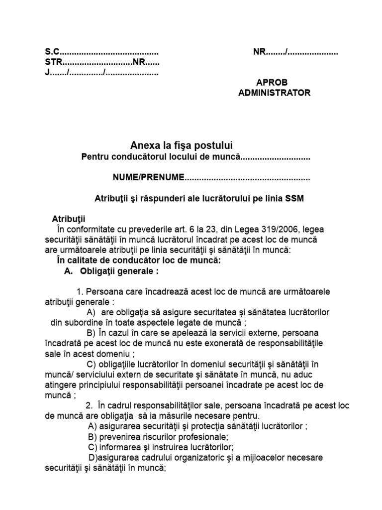 Anexa La Fisa Postului Conducator | PDF
