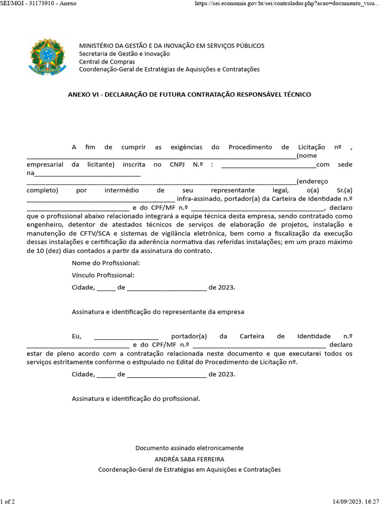 Anexo VI Declaracao Responsavel Tecnico | PDF | Business Anexo VI Declaracao Responsavel Tecnico | PDF | Business