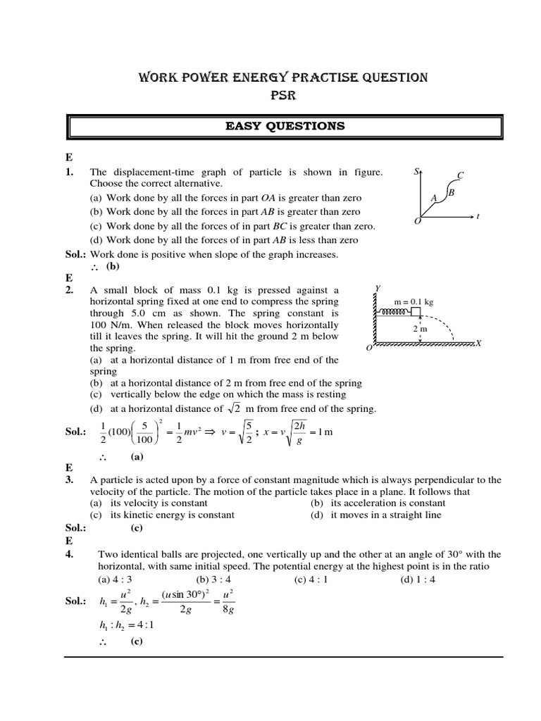 Physics Practice Questions | PDF | Force | Kinetic Energy