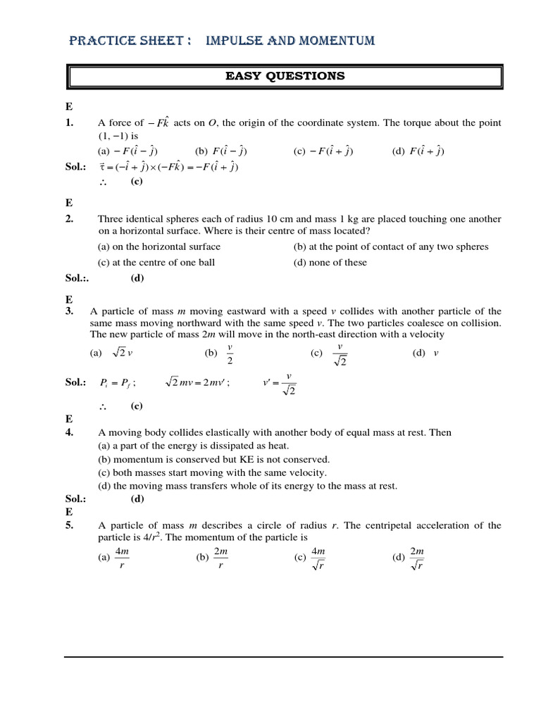 Impulse and Momentum Practice Sheet | PDF | Collision | Momentum
