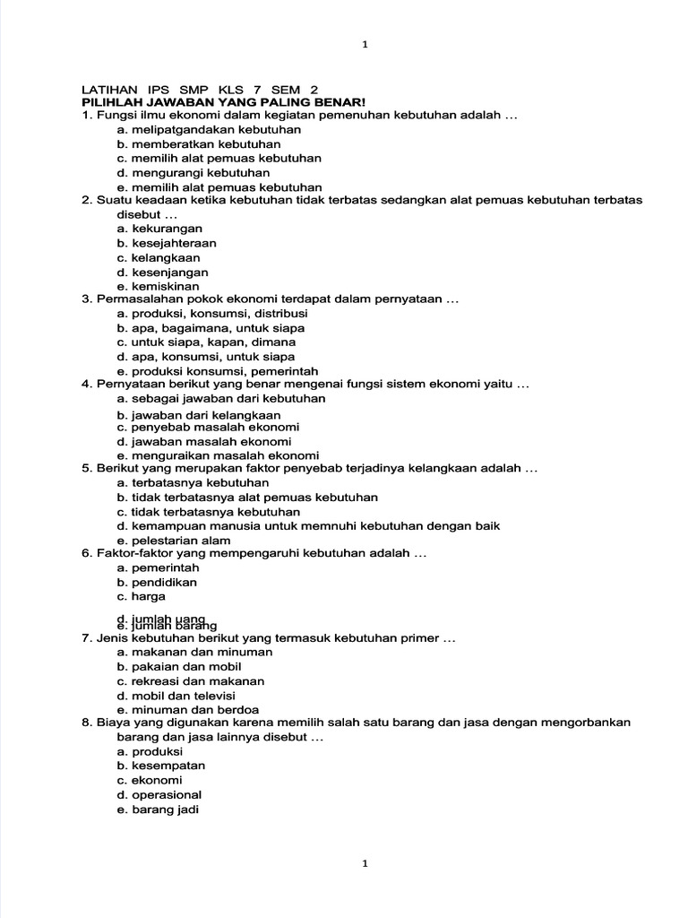 PDF Soal Ips SMP Kelas 7 Sem 2doc Seri 2 - Compress | PDF