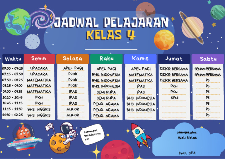 Biru Ceria Jadwal Pelajaran Anak Astronot Luar Angkasa Class Schedule | PDF