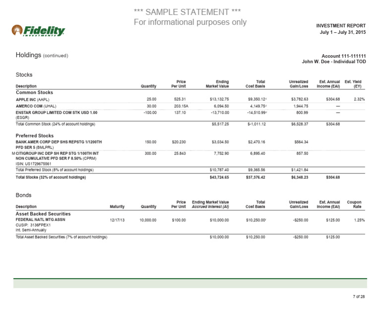 Sample New Fidelity Acnt STMT Pages 7 | PDF | Bonds (Finance ...