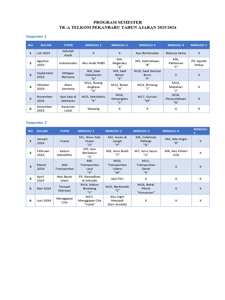 PROGRAM SEMESTER TK | PDF