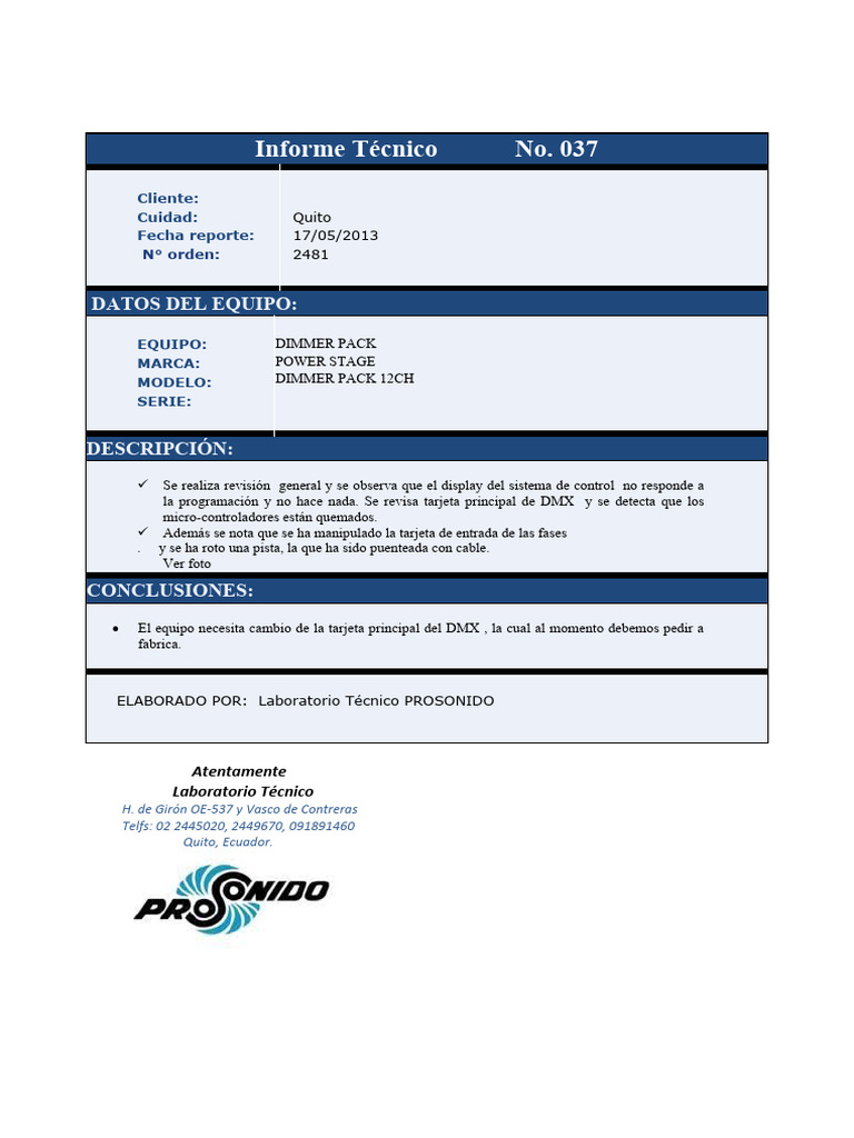 Informe Técnico: Fallo en Dimmer Pack 12CH | PDF