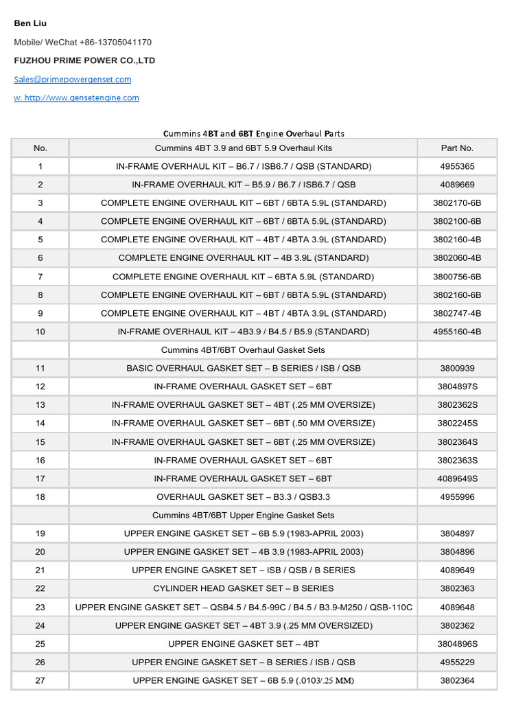 Cummins Part Number | Download Free PDF | Machines | Vehicle Technology