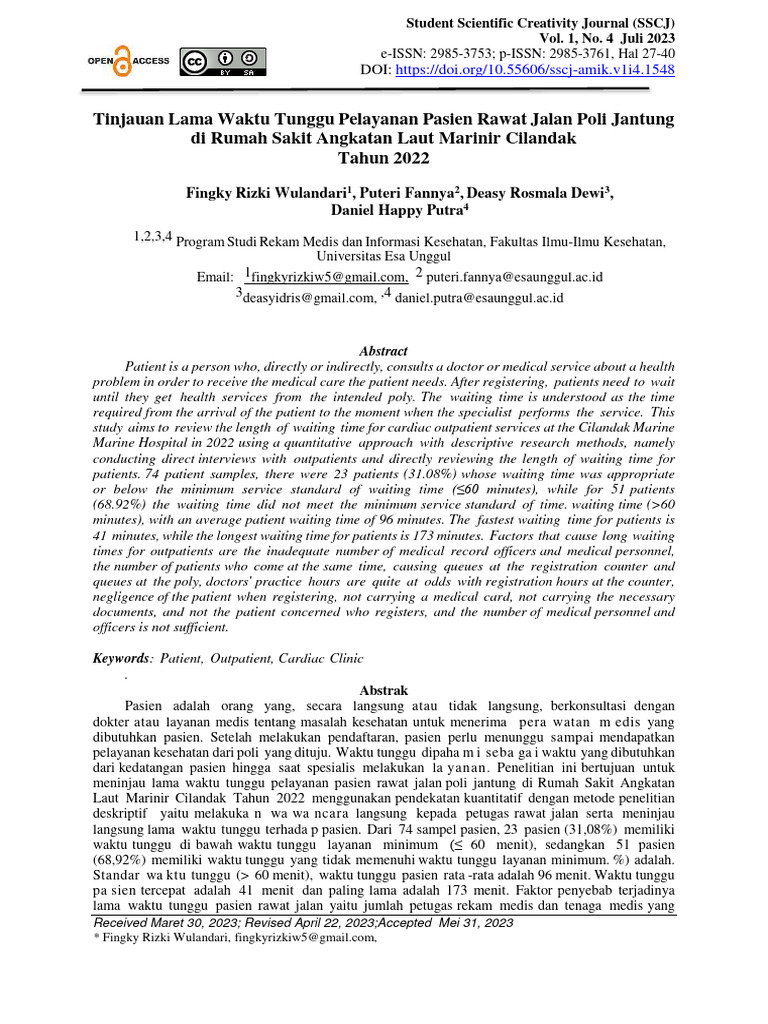 SSCJ Vol 1 No 4 Juli 2023 Hal 27-40 | PDF | Patient | Health Economics