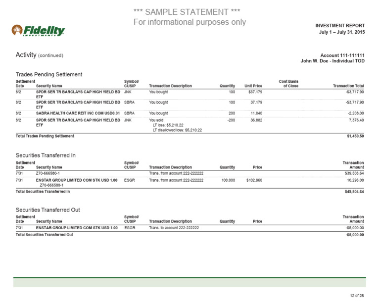 Sample New Fidelity Acnt STMT Pages 12 | PDF | Investing | Money