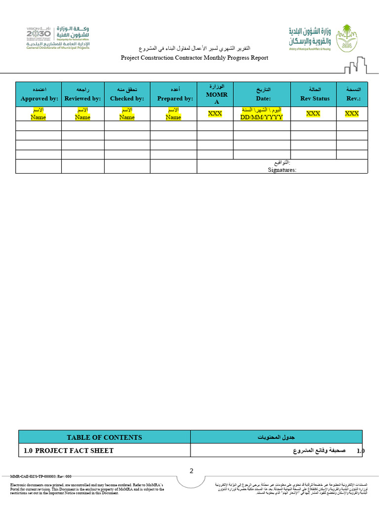 MMR-CAE-KCS-TP-000003 - 000 - Project Construction Contractor Monthly ...