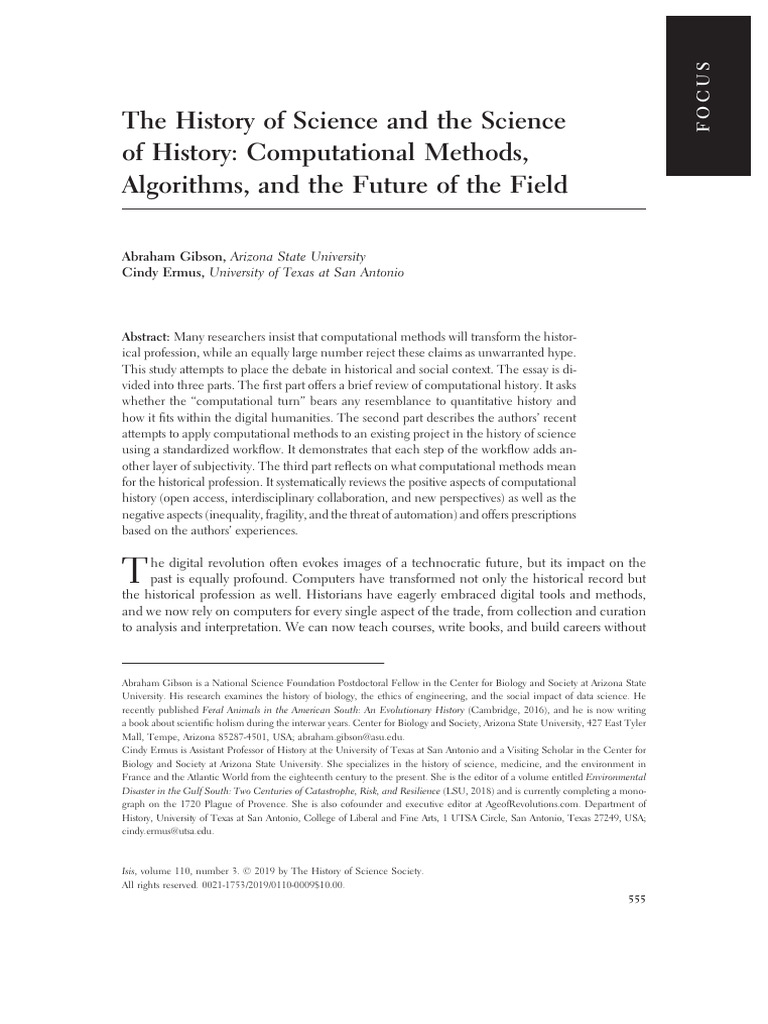 The History of Science and The Science of History: Computational ...