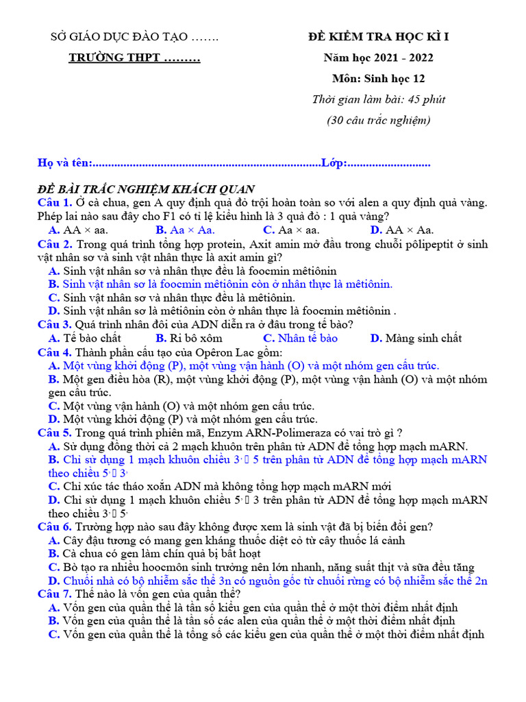 ĐỀ ÔN 4 HK1 | PDF