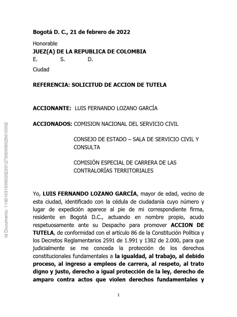 Escrito de Tutela | Descargar gratis PDF | Gobierno