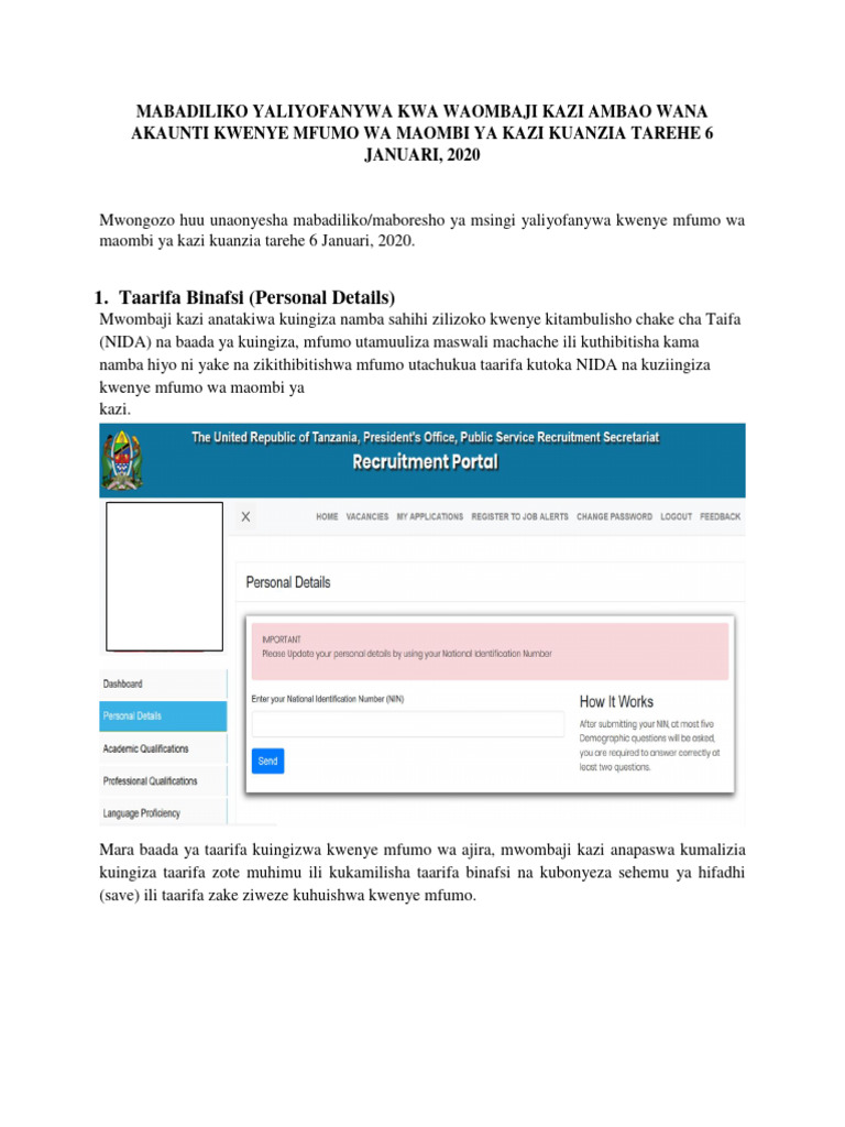 Taarifa Binafsi (Personal Details) | PDF
