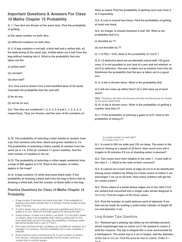 Class X - Revision For Pyq 10th | PDF | Circle | Area