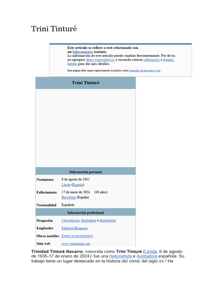 Fallecimiento de Trini Tinturé, historietista | PDF | Dibujante | Cómics