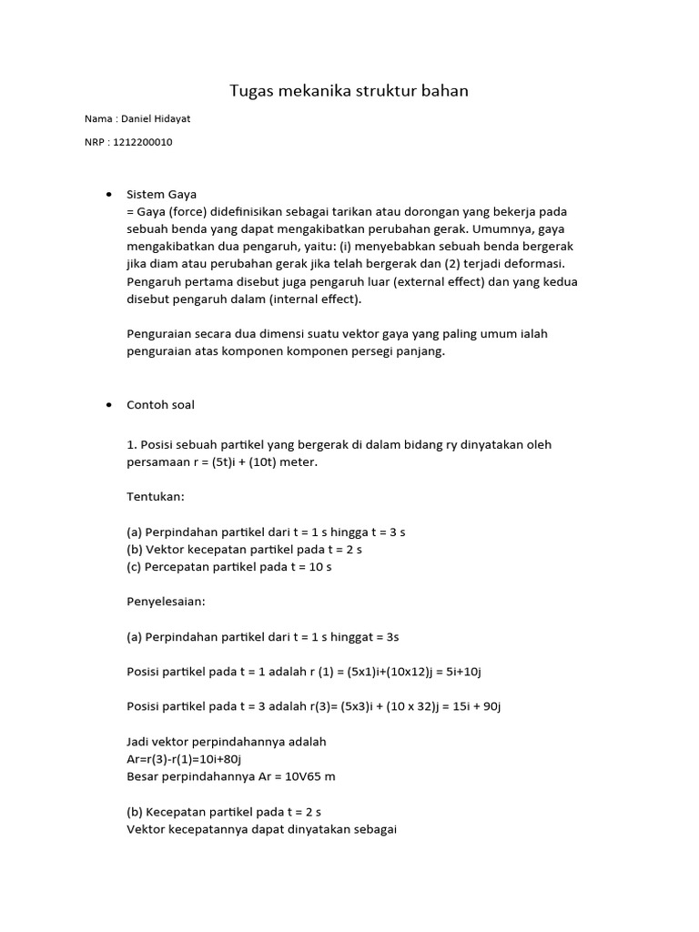Daniel Hidayat - Tugas Mekanika Bahan | PDF | Teknologi & Rekayasa