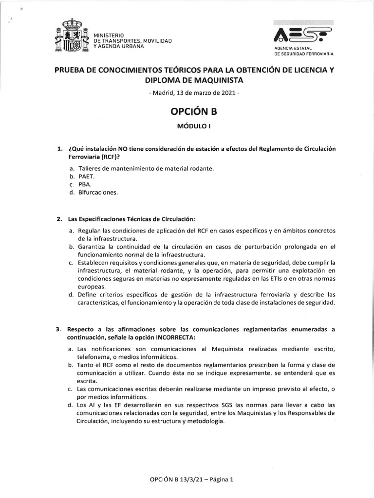 15 AESF Marzo 21 Opcionb Examen | PDF