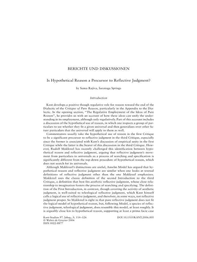 Is Hypothetical Reason A Precursor To Reflective Judgment?pdf | PDF ...