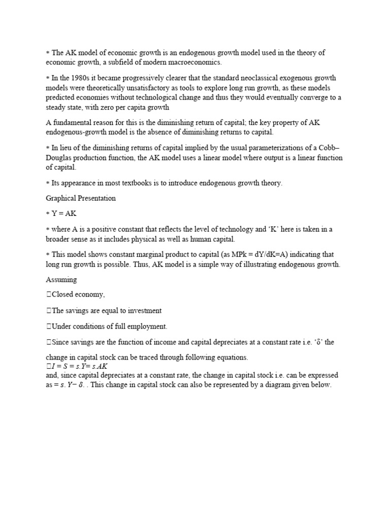 Ak Model Presentation | PDF | Economic Growth | Macroeconomics