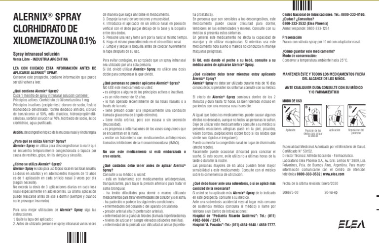 Prospecto Alernix Spray | PDF | Medicamentos con receta | Medicina CLINICA