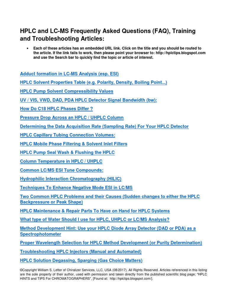 HPLC and LC-MS FAQ Listing | PDF | High Performance Liquid Chromatography | Liquid ...