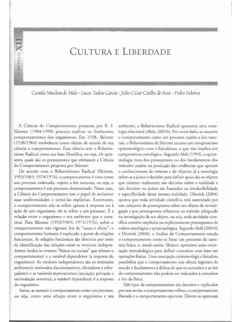Texto 11 - Behaviorismo, Cultura e Liberdade | PDF