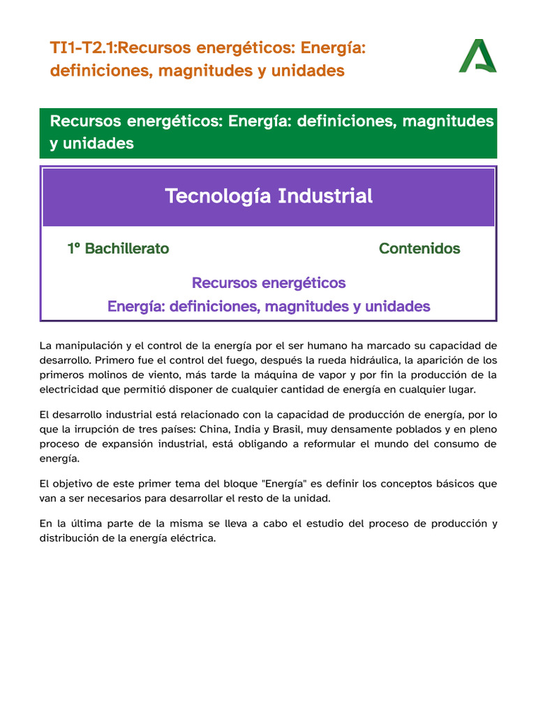 TECI 2º Bachillerato. TI1-T2.1:Recursos Energéticos: Energía ...