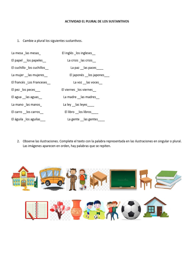 Actividad El Plural de Los Sustantivos (1) Español | PDF | Plural