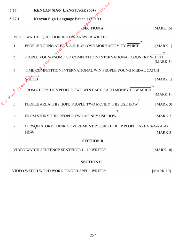 Kenyan Sign Language KCSE Past Papers | PDF
