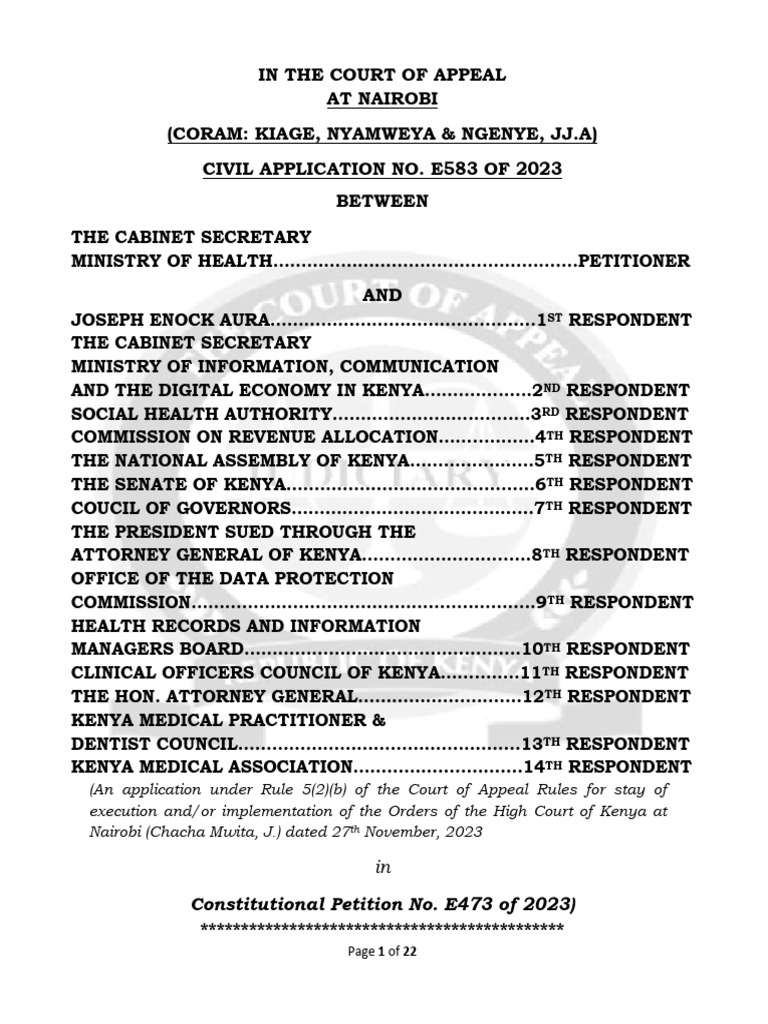 Ruling-Civil Application No. E583 of 2023 | PDF | Ex Parte | Appeal
