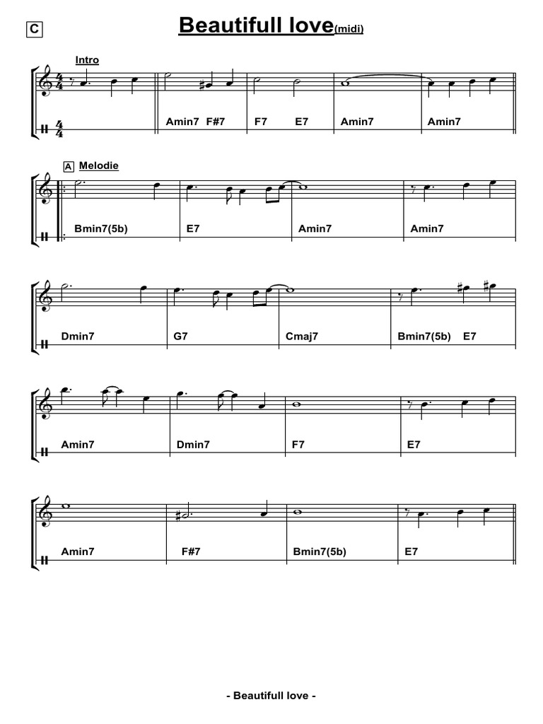 Beautifull Love (Leadsheet in C) (Midi) (4x) | PDF