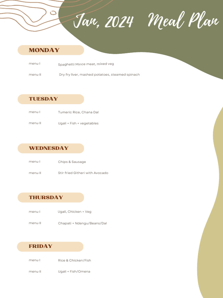 Weekly Meal Plan Jan 2024 | PDF | Cooking, Food & Wine | Technology ...