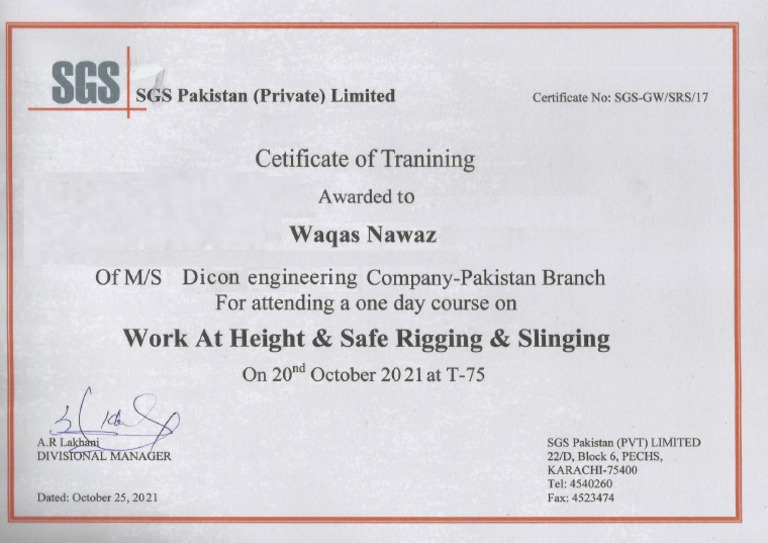 Work at Height Cert | PDF