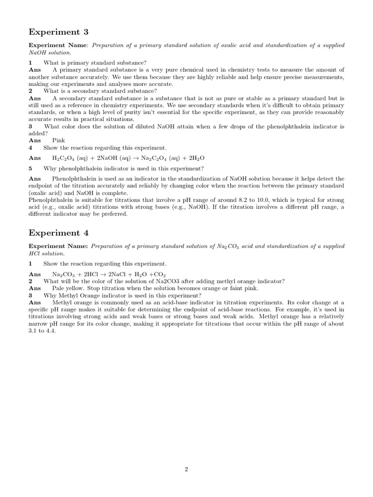 Primary Standard Solutions in Titration | PDF | Titration | Chemistry