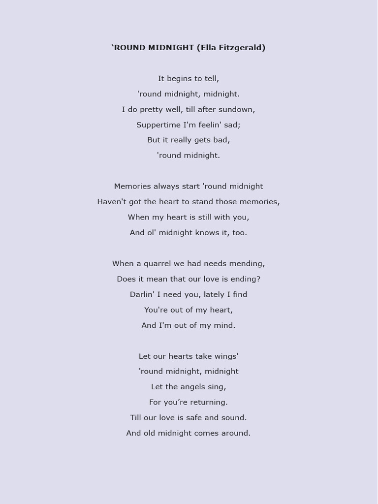 Ella Fitzgerald's 'Round Midnight Lyrics | PDF | Poetry