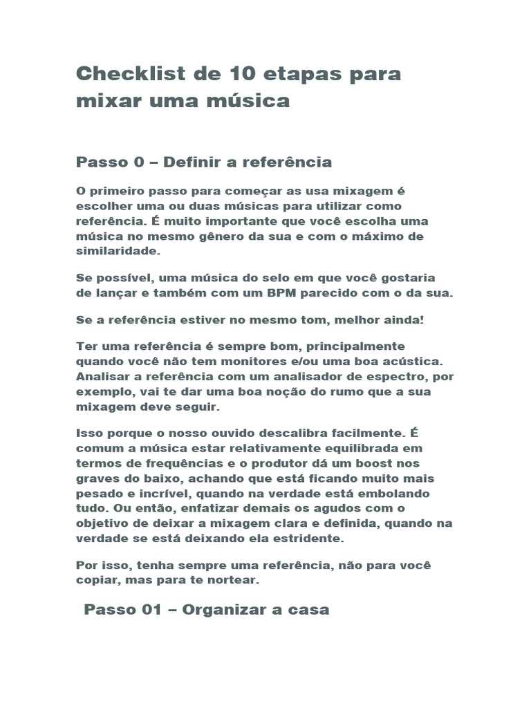 Checklist de 10 etapas para mixar uma música | PDF