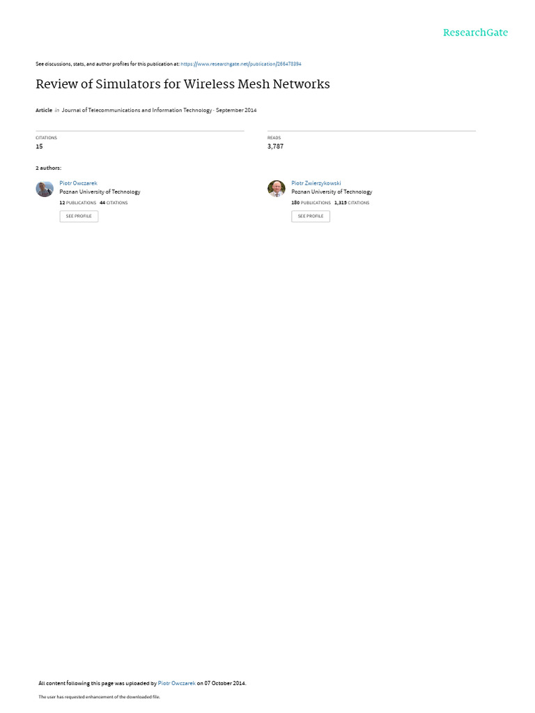 Reviewof Simulatorsfor Wireless Mesh Networks | PDF