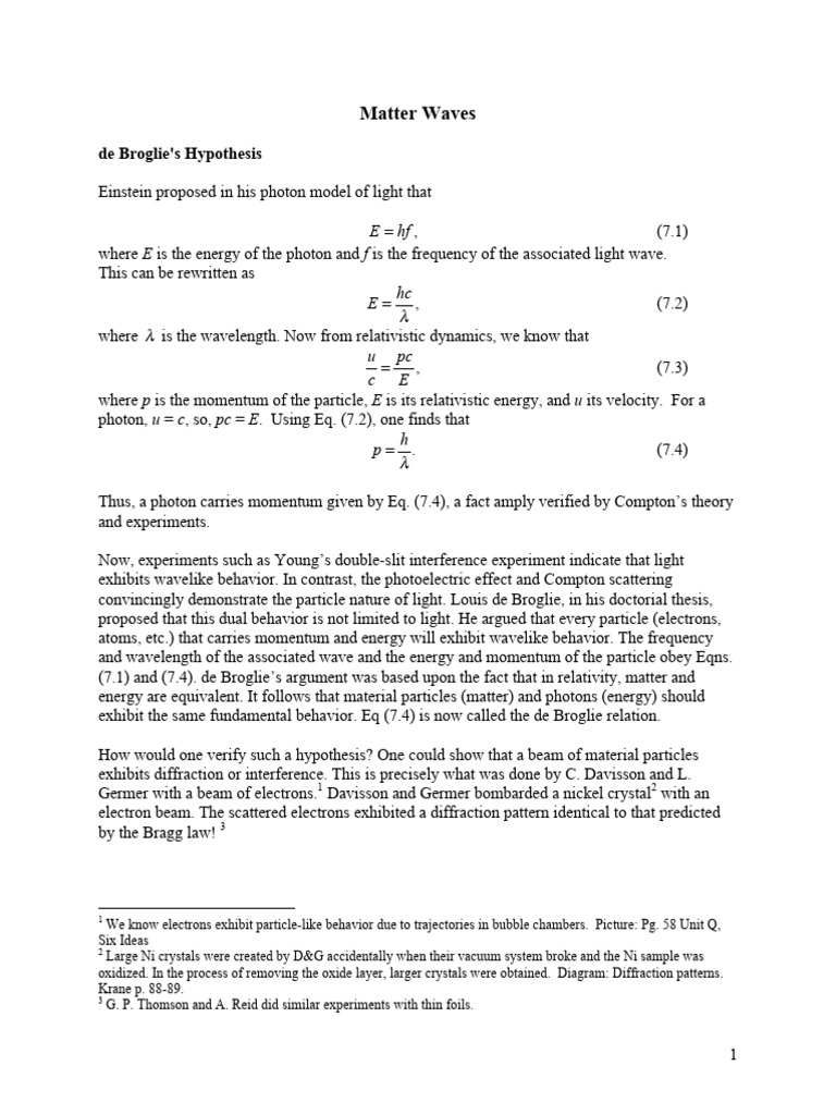 Understanding de Broglie's Matter Waves | PDF