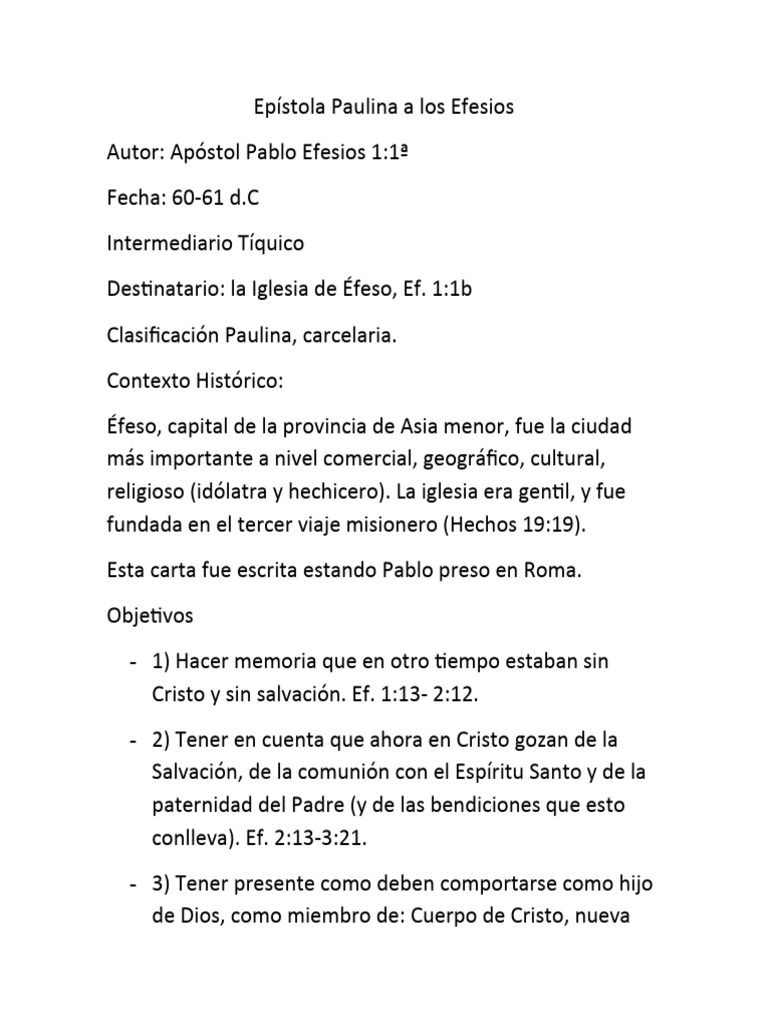 Resumen de La Epistola de Efesios | PDF
