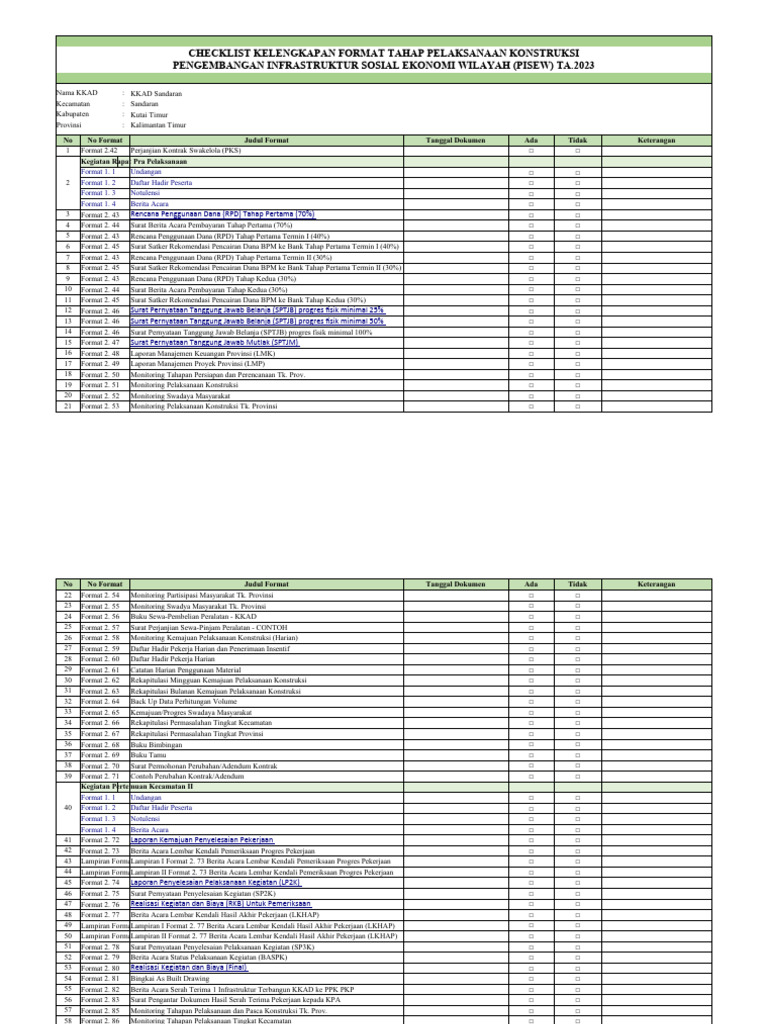 Checklist Dokumen Tahapan Pelaksanaan Konstruksi | PDF