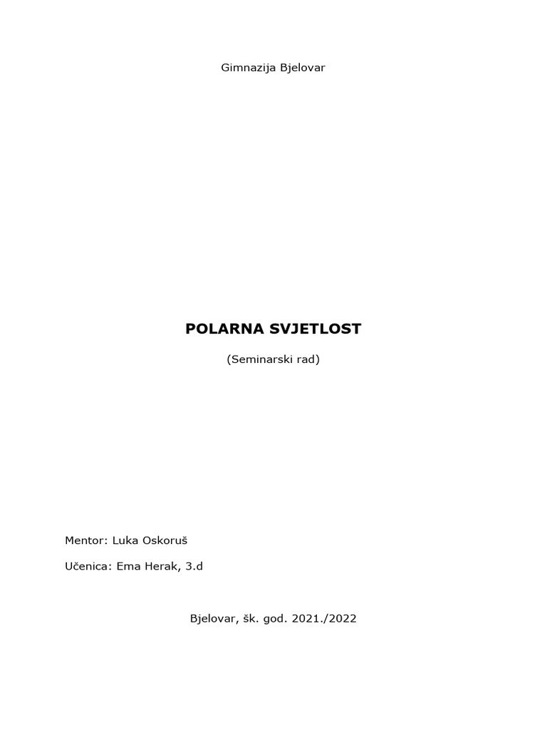 Seminarski Rad Fizika - Polarna Svjetlost PDF | PDF