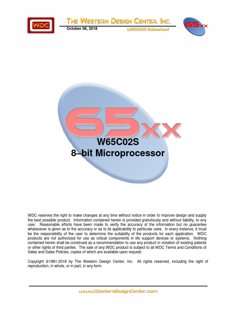 W65C02S 8 - Bit Microprocessor: October 08, 2018 | PDF | Central ...