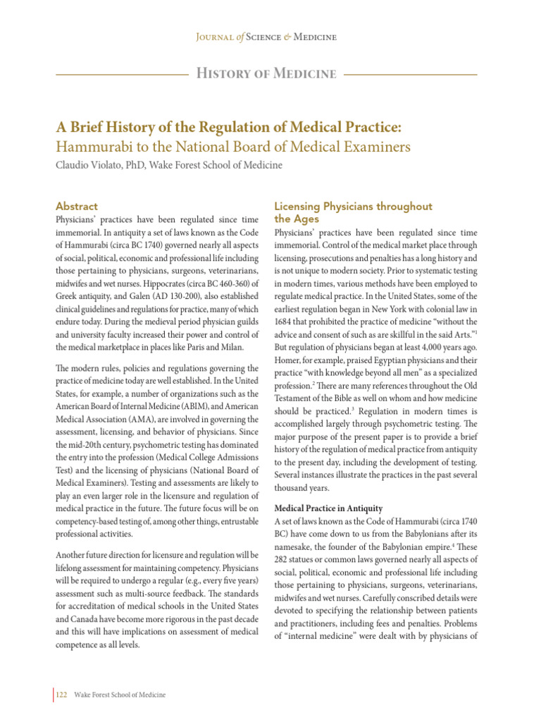History of Medical Practice Regulation | PDF | Medicine | Physician