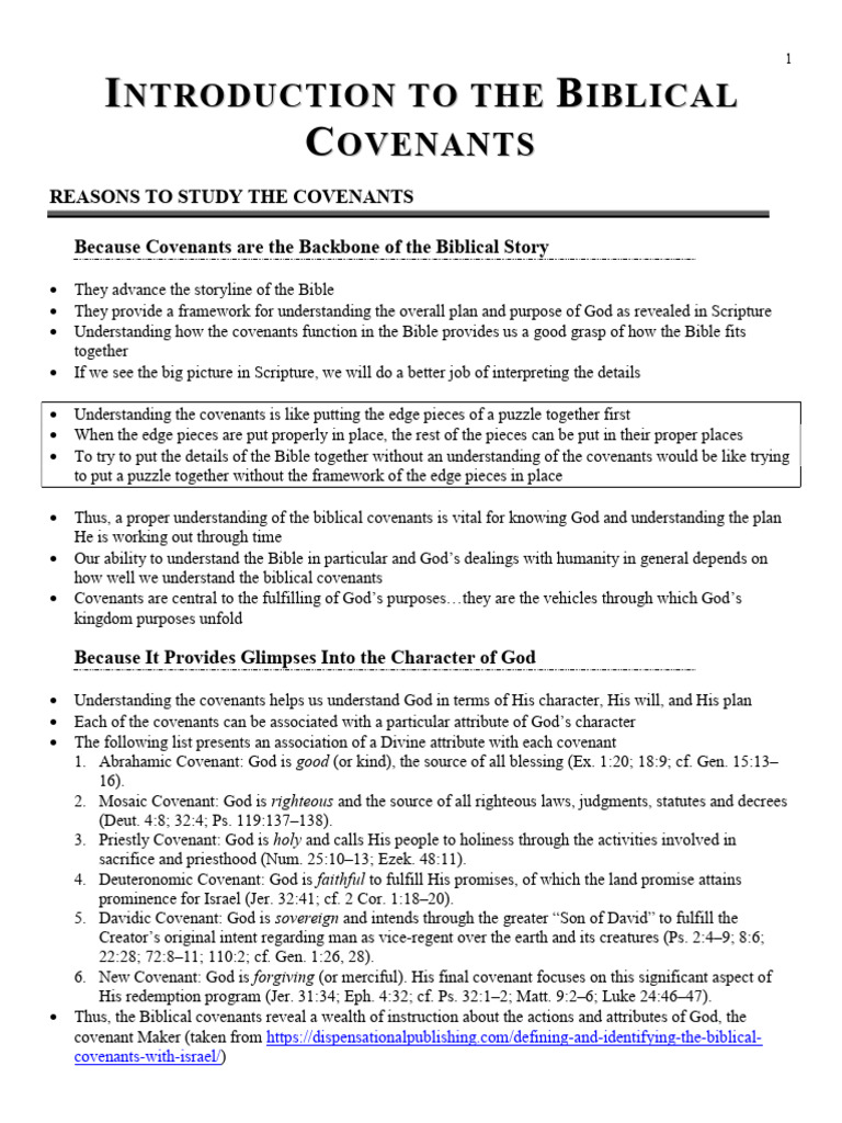 Class 1 Introduction To The Biblical Covenants | PDF | Covenant (Biblical) | Book Of Deuteronomy