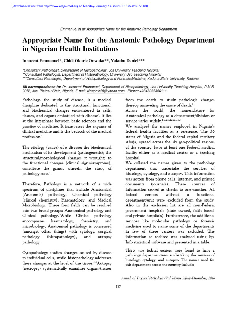 Appropriate Name For Anatomic Pathology Department | PDF | Pathology ...