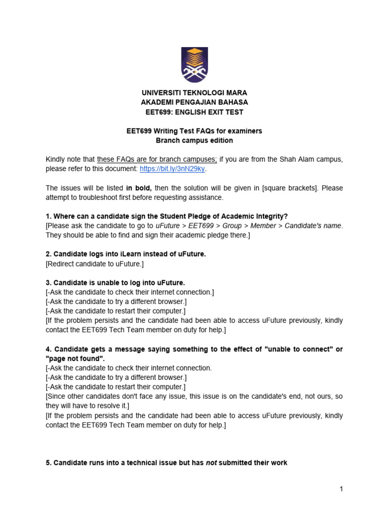 13 EET699 Writing Test FAQs - Branch Campus Version | PDF