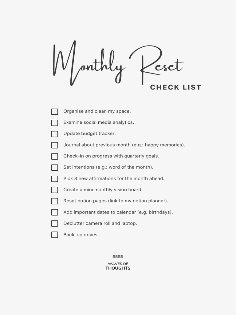 Monthly Reset Checklist | PDF