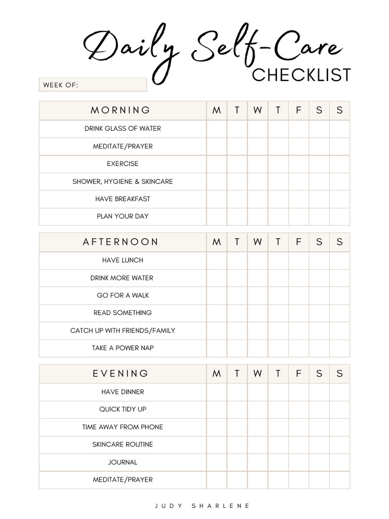 Self Care Checklist | PDF