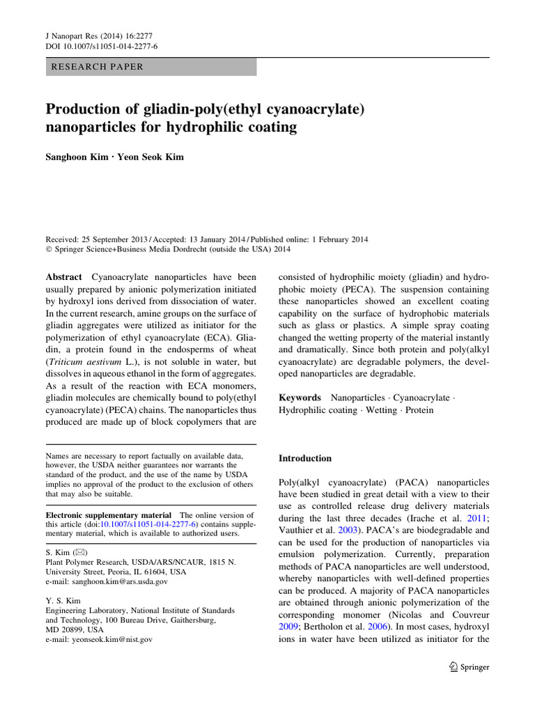 Production of Gliadin-Poly (Eth | PDF | Nanoparticle | Chemical Reactions