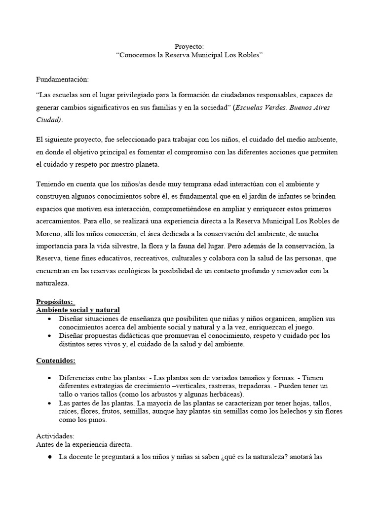 Proyecto Los Robles | PDF | Arboles | Educación de la primera infancia
